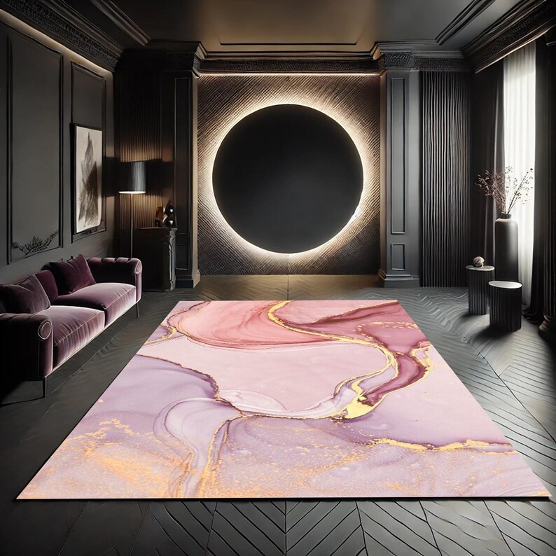 Pink Marble Rug, Washable Rug, Personalized Rug, Silver and Blue Rug ...