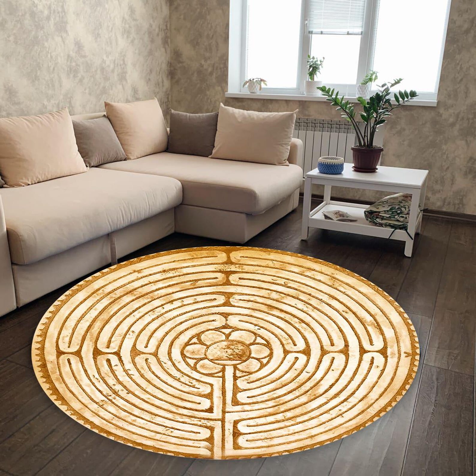 Meditation Yoga Rug, Breathing Exercise Rug, Teal Yellow Labyrinth ...