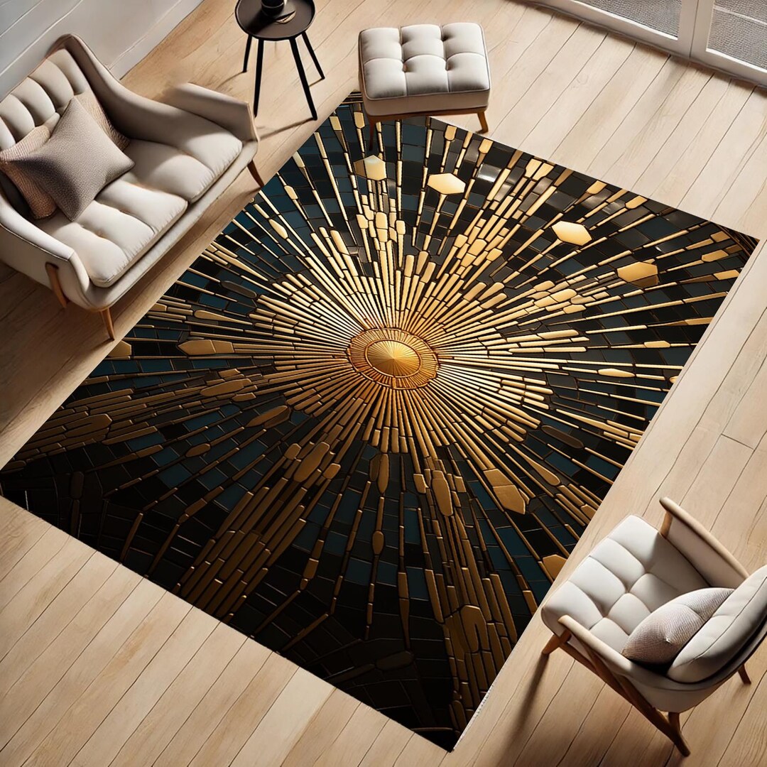 Black Gold Rug, Gold Striped Rug, Art Deco Rug, Gatsby Rug, Gold Lined ...