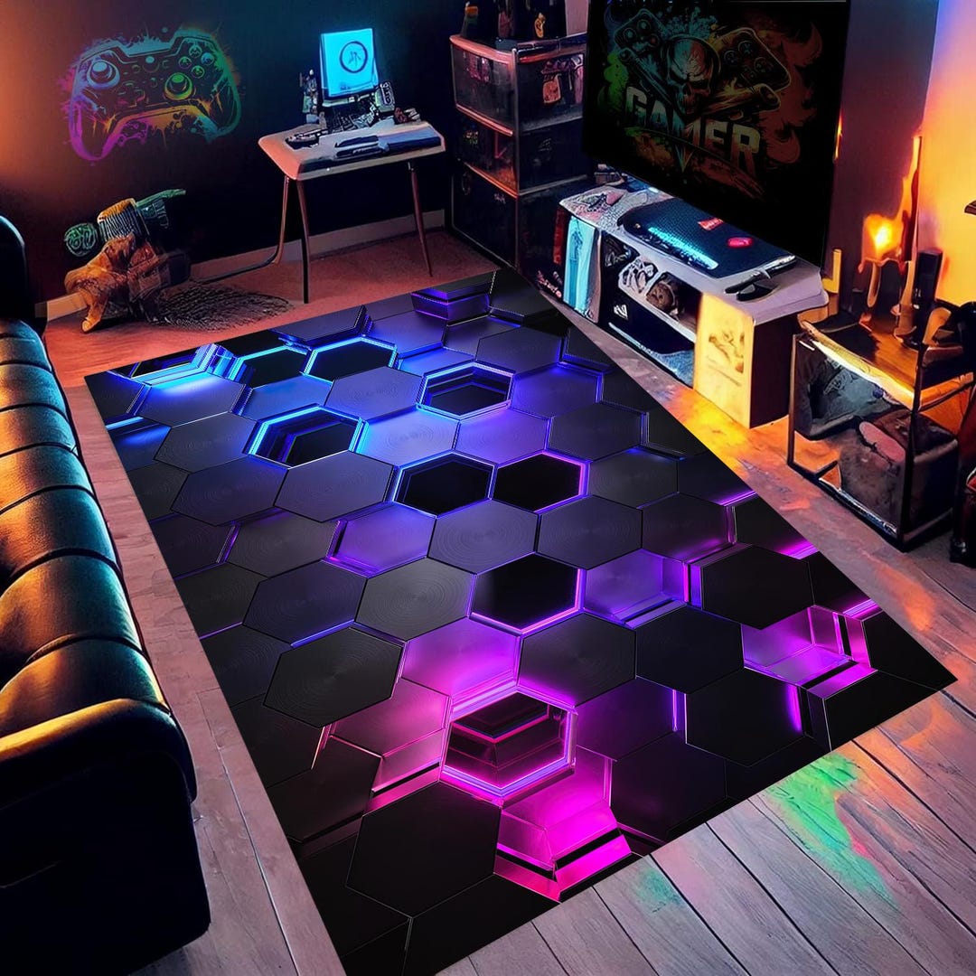 Neon Look Rug,gifts for Gamers, Popular Rug, Player Rug ,video Game Rug ...