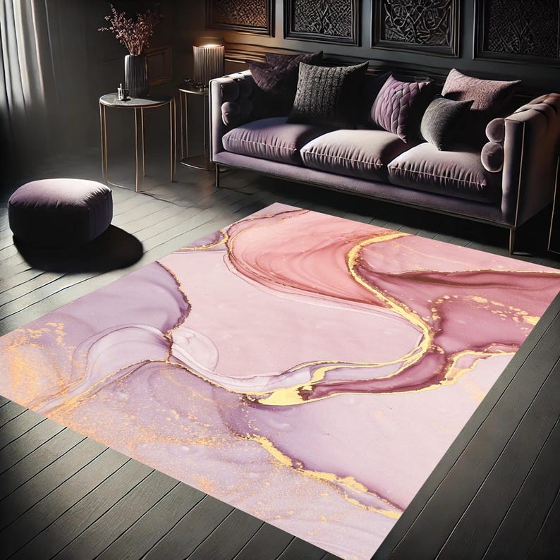 Pink Marble Rug, Washable Rug, Personalized Rug, Silver and Blue Rug ...