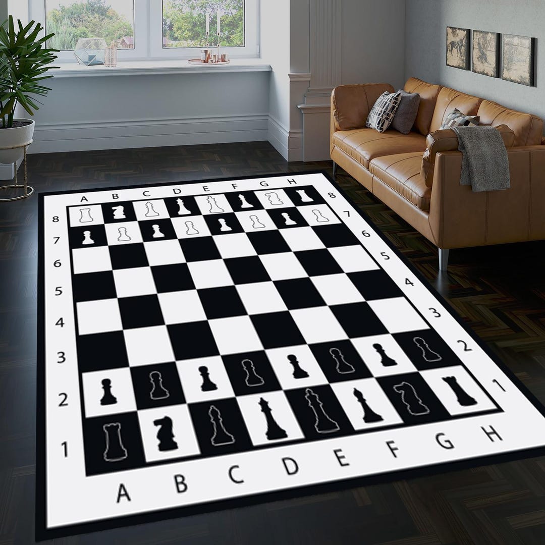 Chess Set With Board Rug • Vivid Color Printed Washable Non Slip Carpet ...