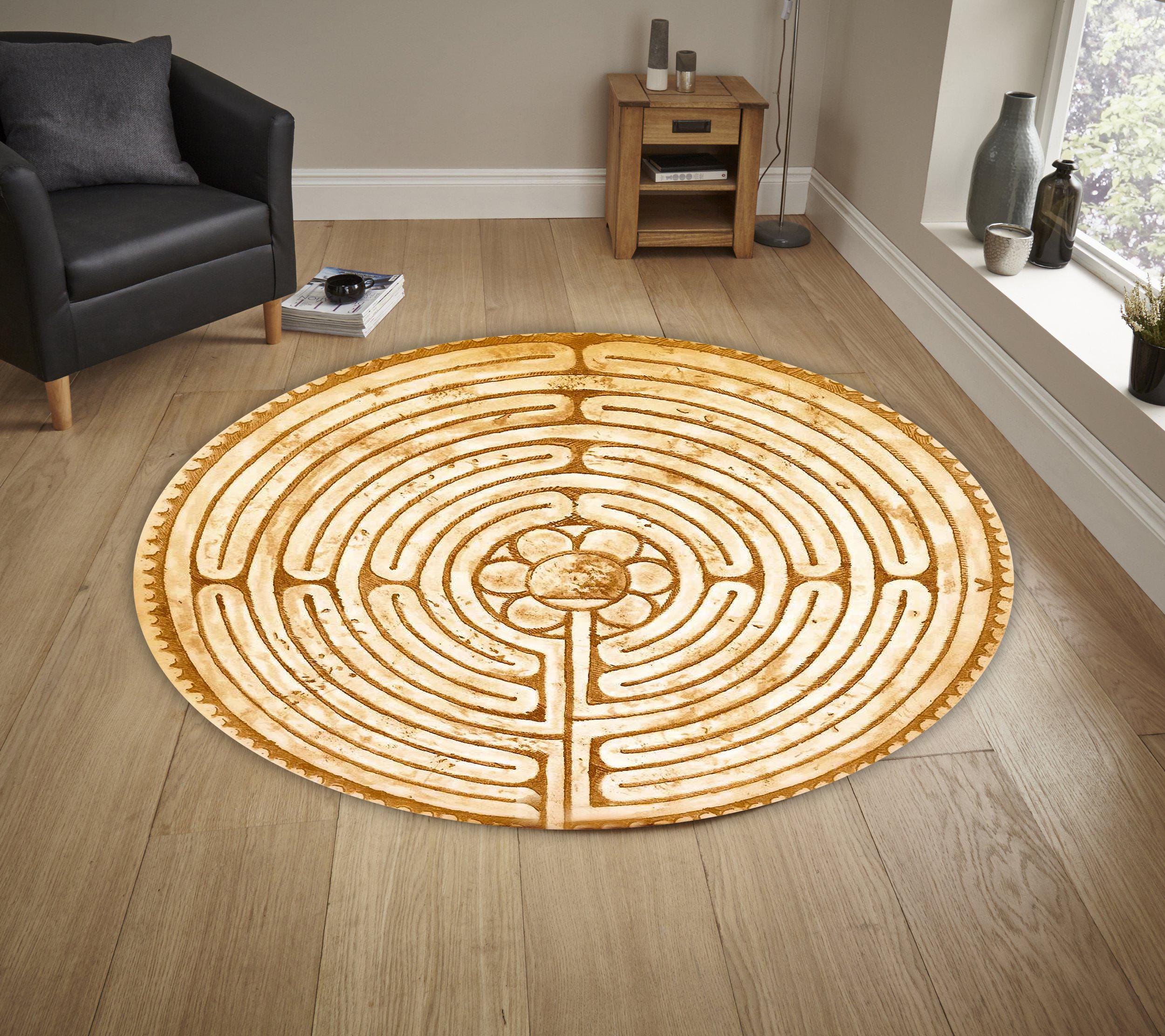 Meditation Yoga Rug, Breathing Exercise Rug, Teal Yellow Labyrinth ...