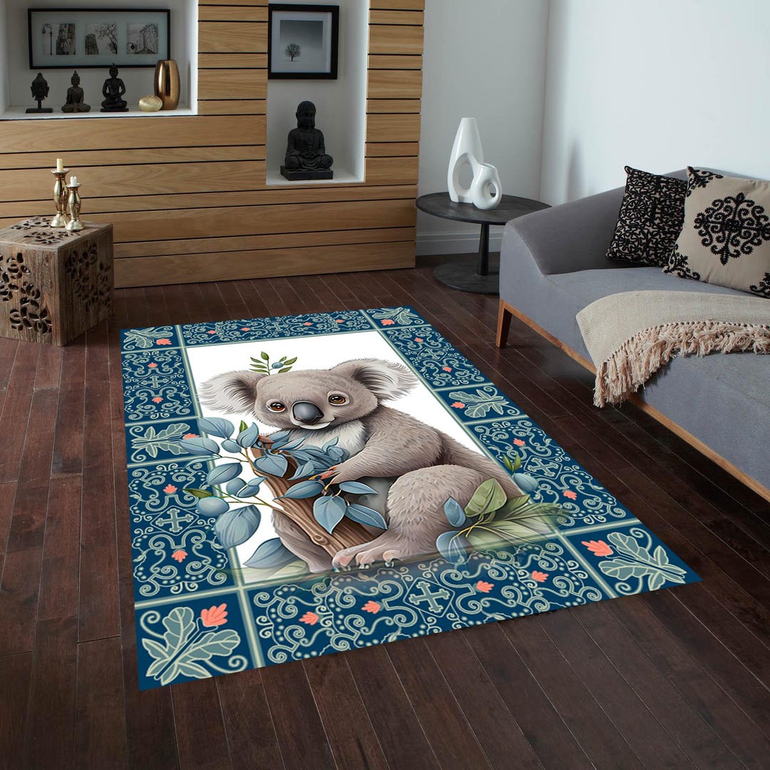 Koala With Bamboo Poster, Koala Rug, Cute Koala Rug, Animal Rug, Koala ...