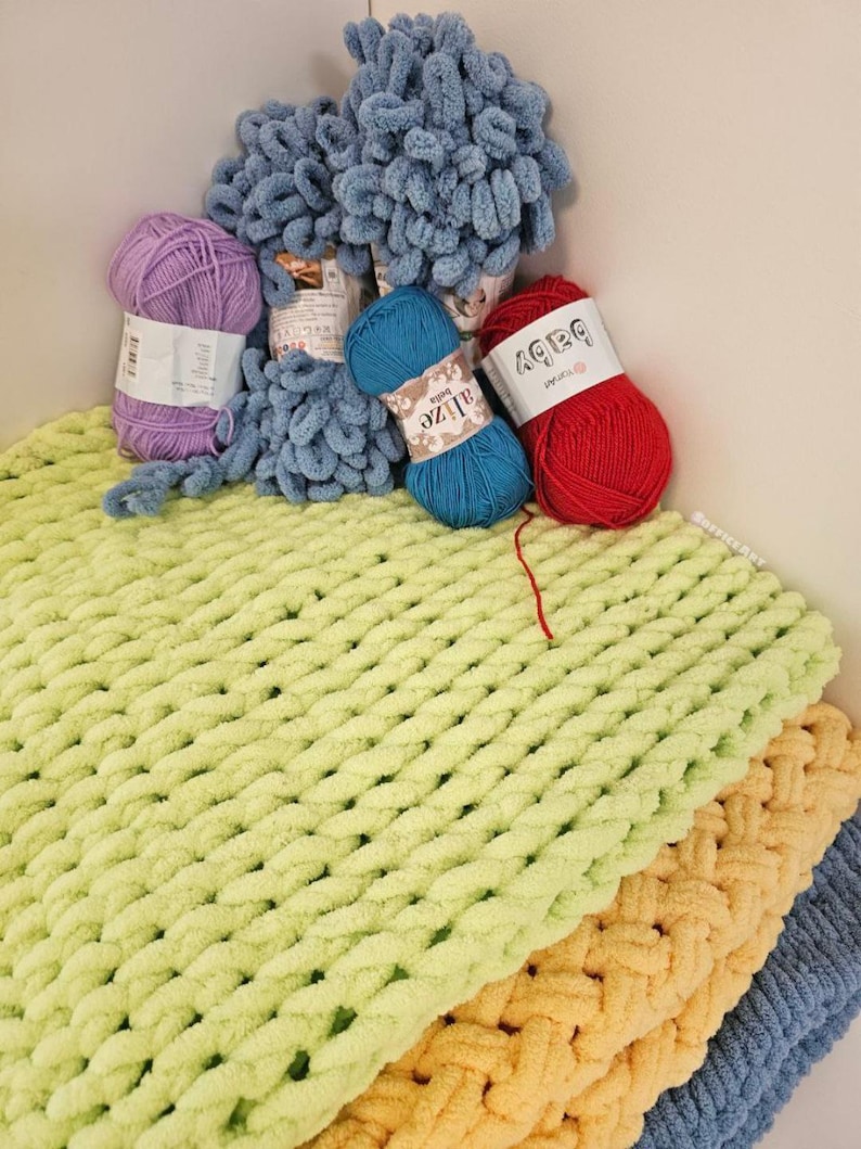 Beginner Chunky Finger Knitting Pattern - Alize Puffy Blanket PDF ...
