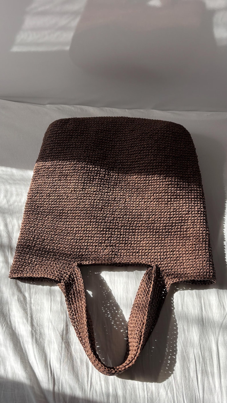 Large Brown Paper Yarn Crochet Tote Bag L | Tight Stitch Kağıt İp ...