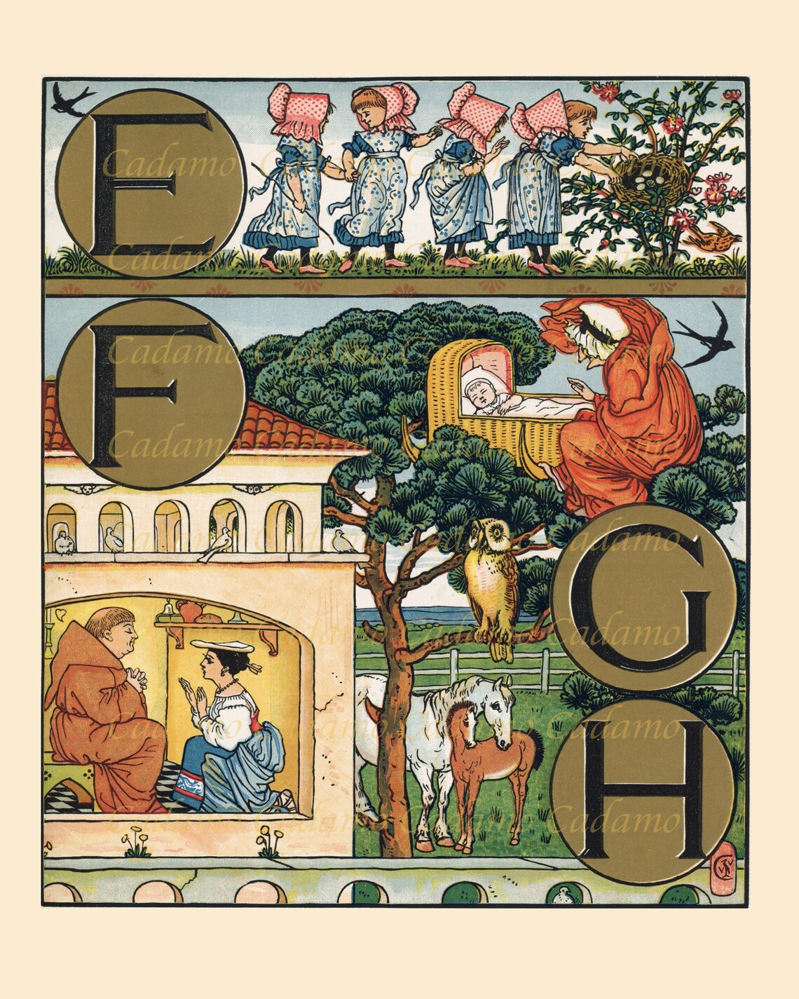 Alphabet Friends Illustrated by Walter Crane From a C.1875 Edition of ...