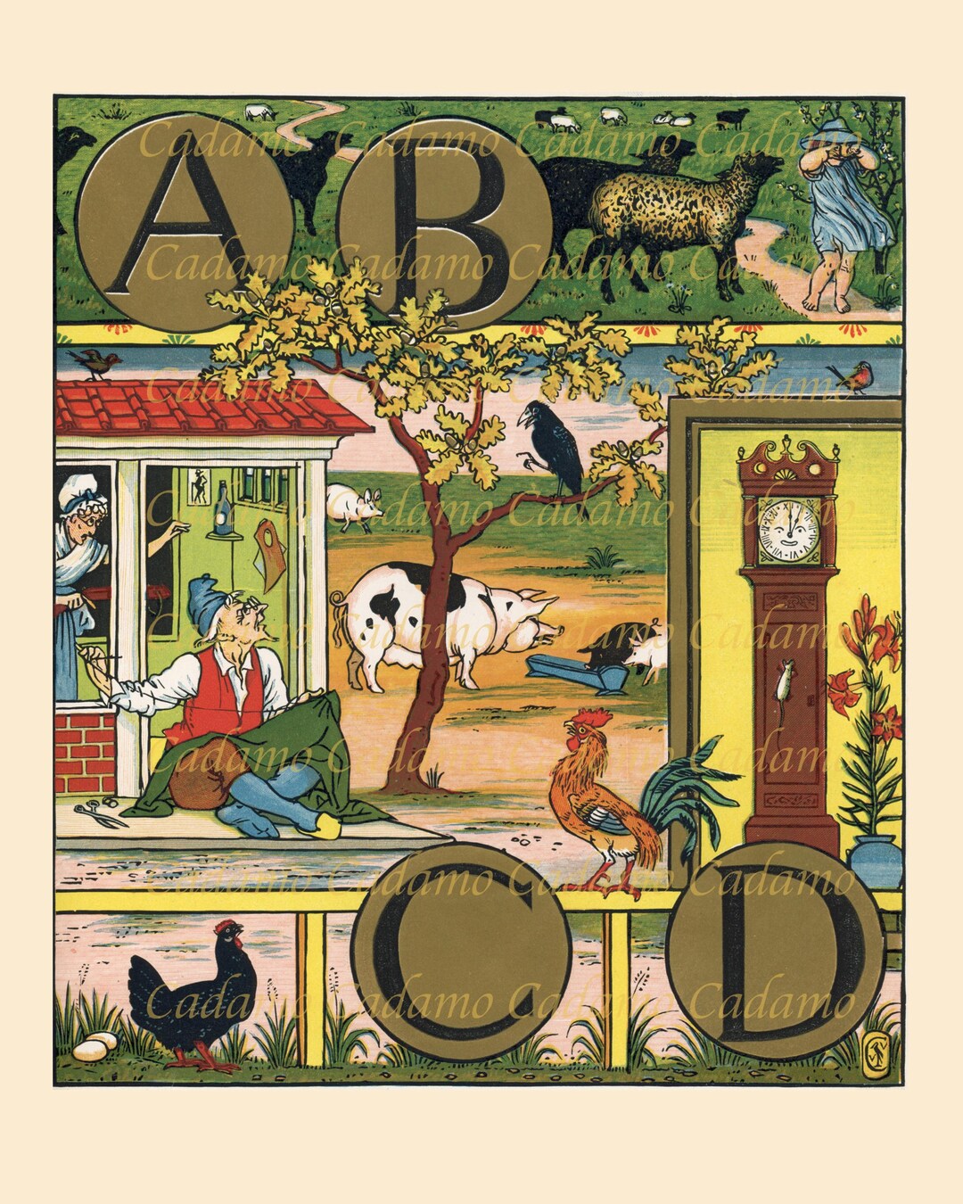 Alphabet Friends Illustrated by Walter Crane From a C.1875 Edition of ...