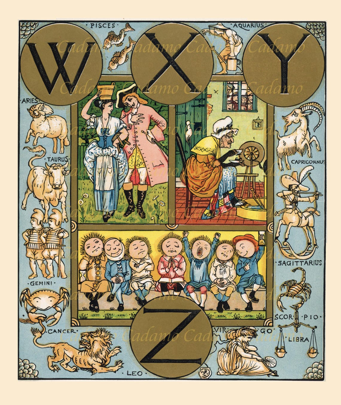 Alphabet Friends Illustrated by Walter Crane From a C.1875 Edition of ...