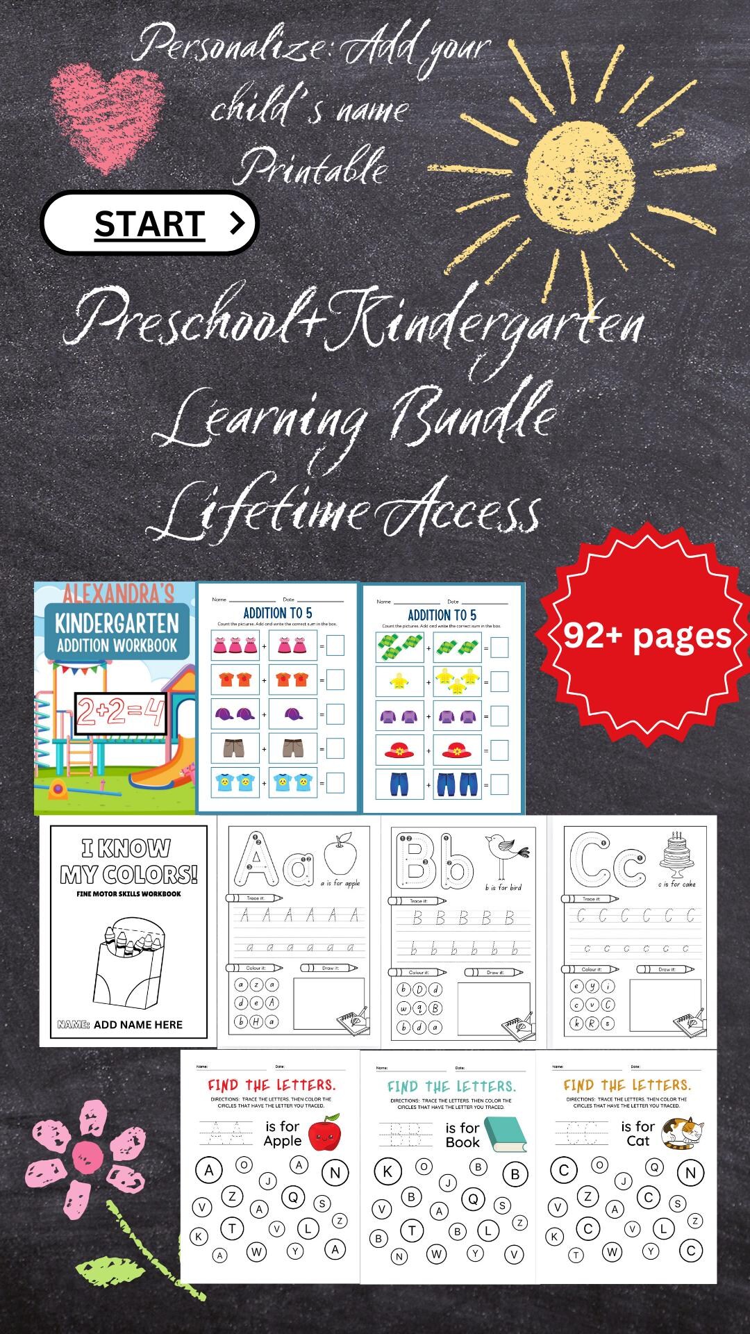 Preschool Pre-k + Kindergarten Learning Bundle | 92+ Pages | Printable ...