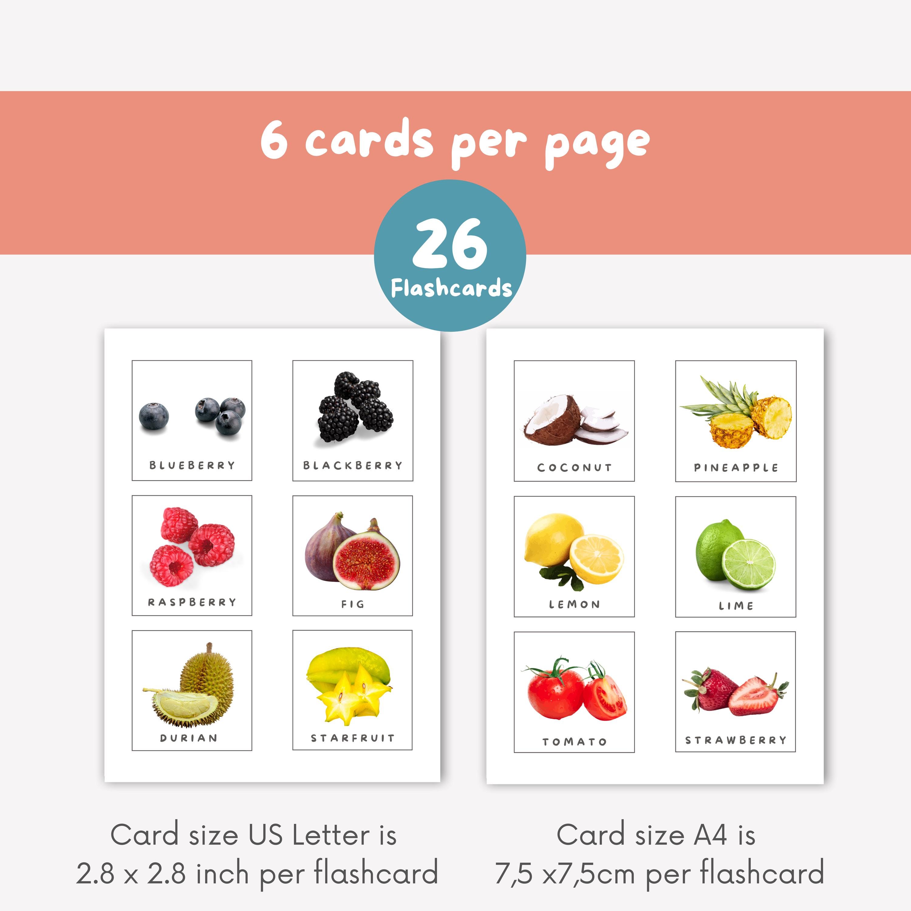 26 Printable Fruit Flashcards | Montessori Flashcards | Flashcards for ...