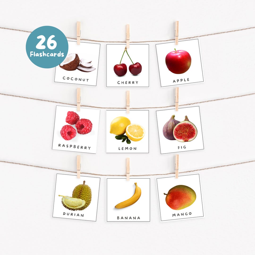 26 Printable Fruit Flashcards | Montessori Flashcards | Flashcards for ...