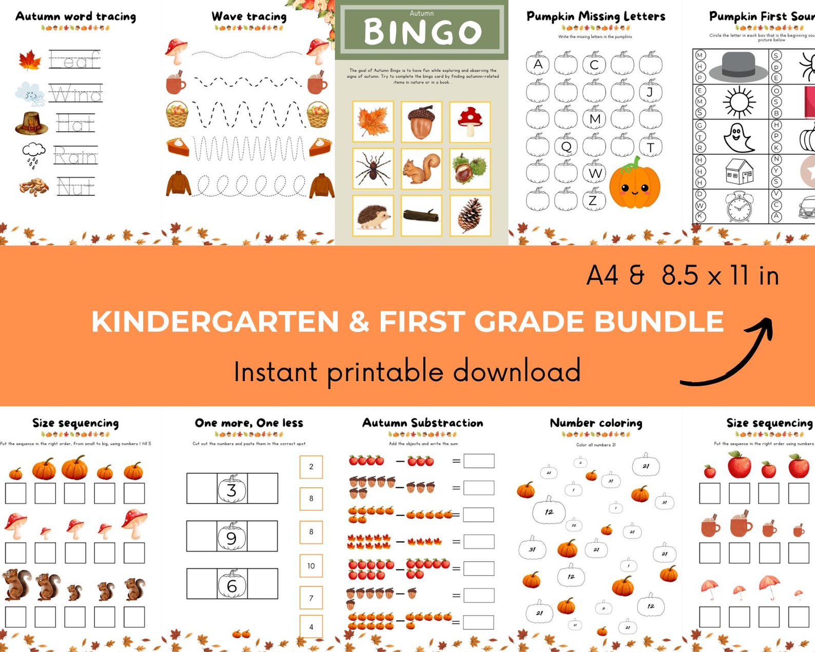 28 Pages Fall Worksheets & Activity Book for Kindergarten and First ...