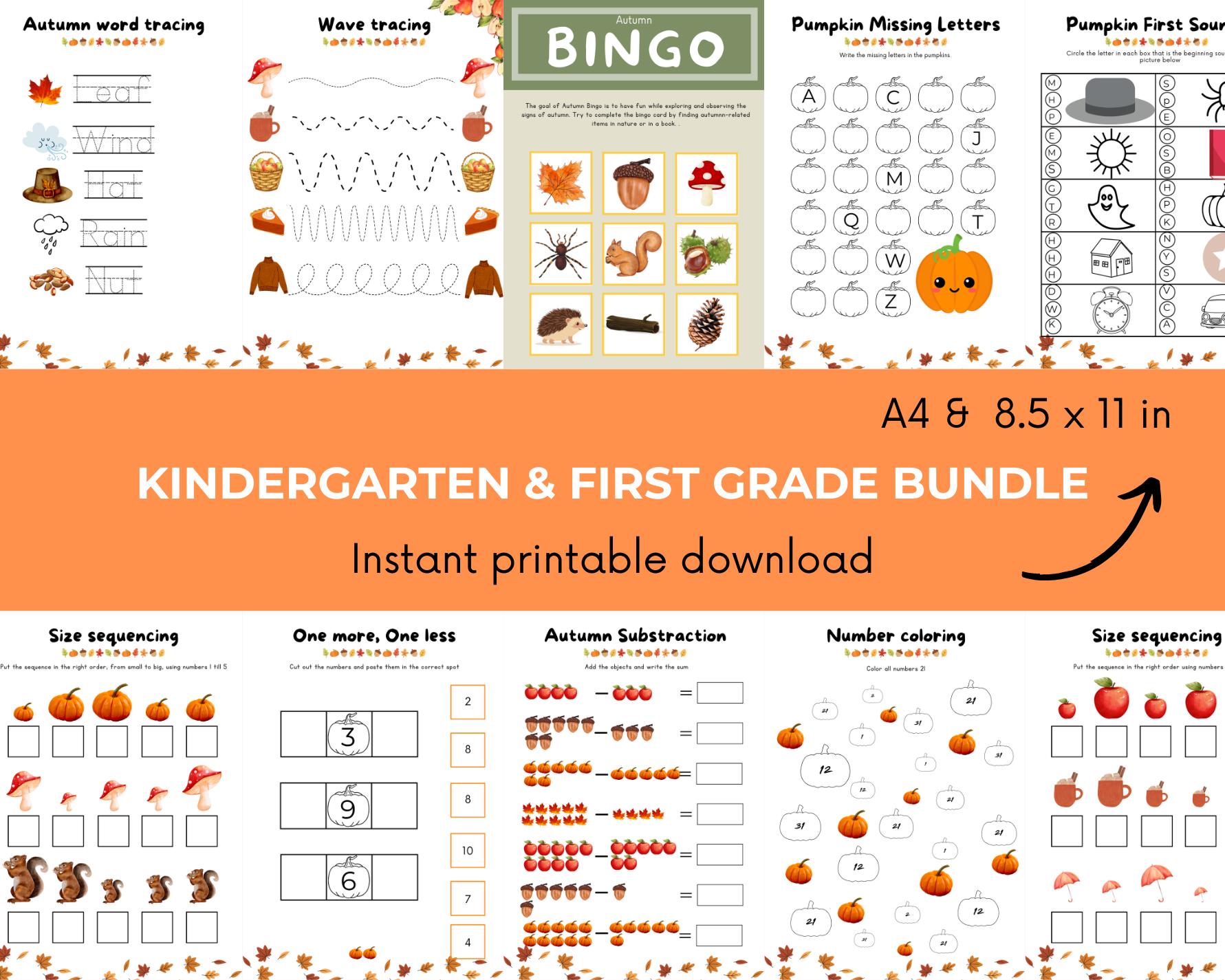 28 Pages Fall Worksheets & Activity Book for Kindergarten and First ...