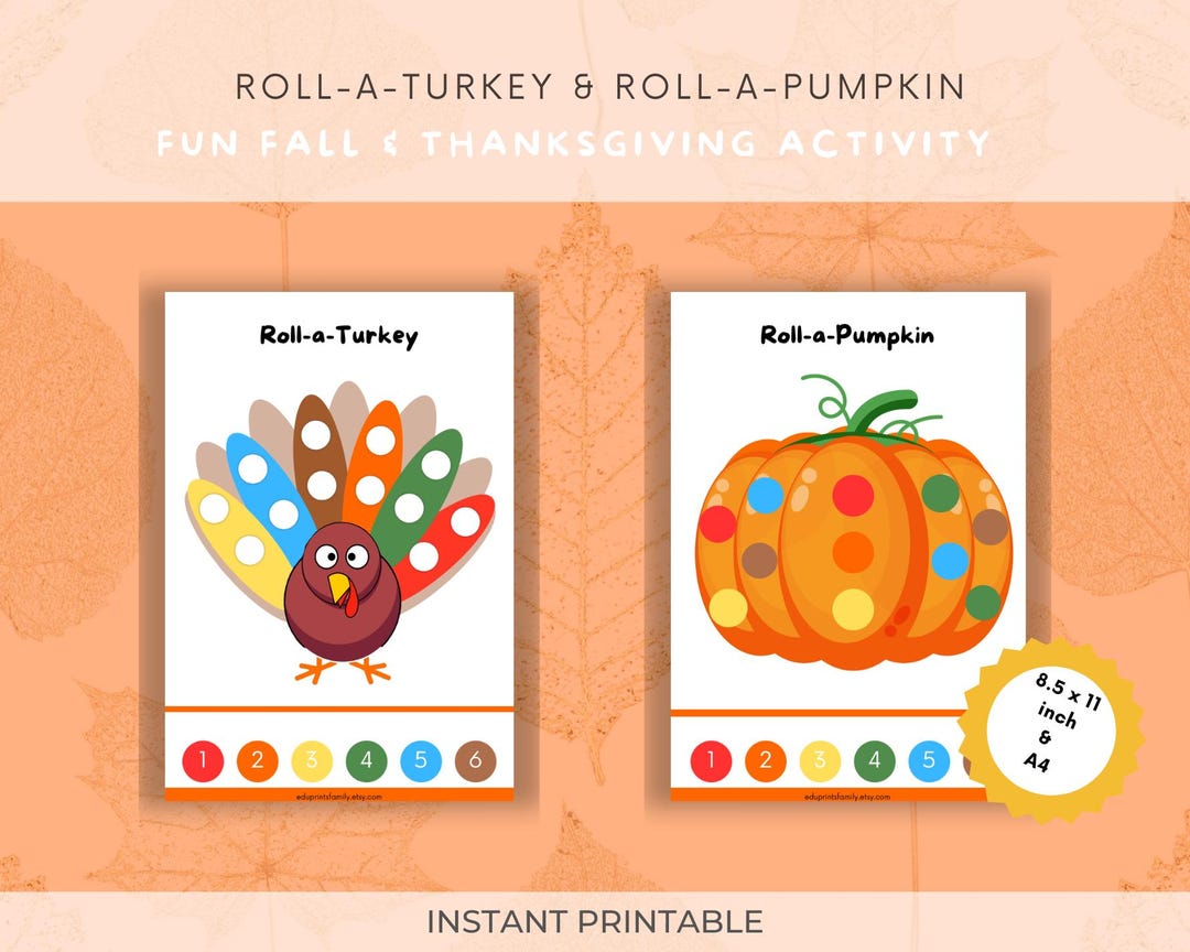 Roll-a-turkey Bundle Table Activity Game Roll-a-pumpkin Game Classroom ...