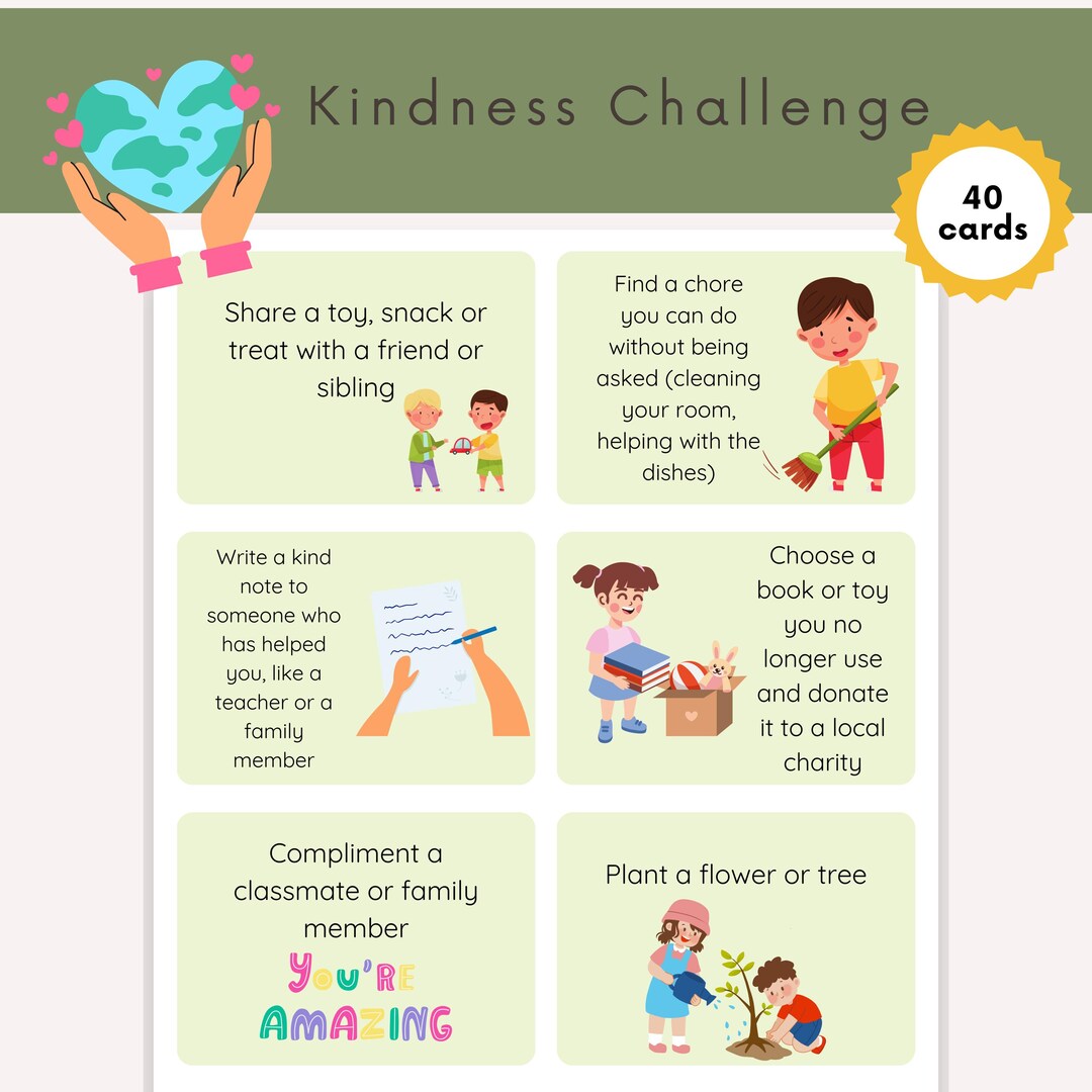 40 Kindness Cards | Good Deeds Flashcards | Act of Kindness Challenge ...