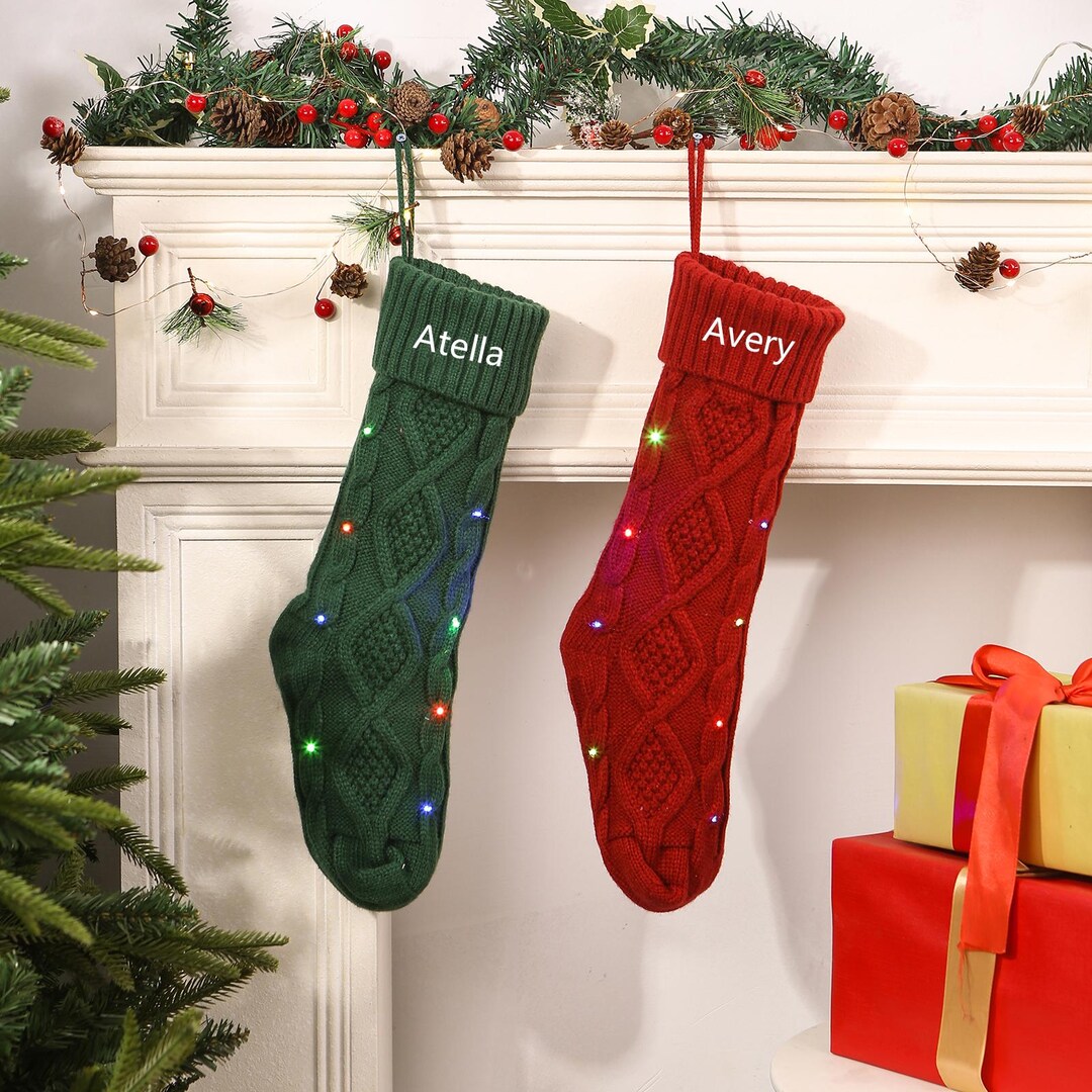 Personalized Christmas Stocking With Light ,embroidered LED Stocking ...
