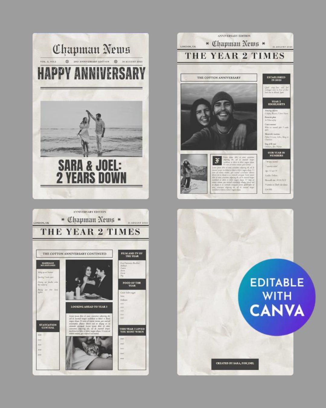 Editable Anniversary Newspaper Template, Canva Anniversary Newspaper ...