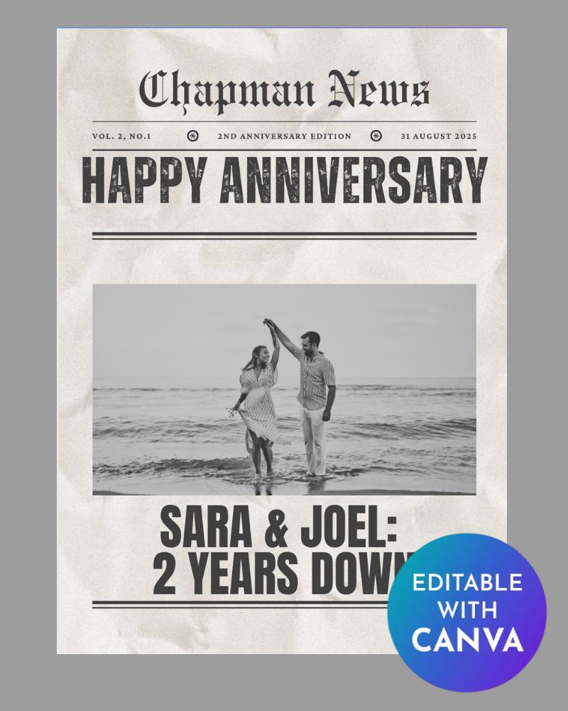 Editable Anniversary Newspaper Template, Canva Anniversary Newspaper ...