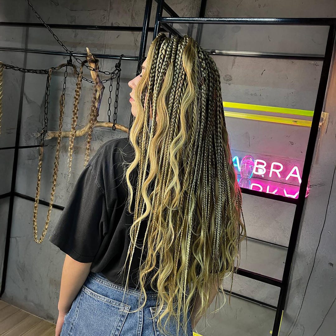 Double-ended Mix of Braids and Curls Hair Extension in Golden-blond Hue ...