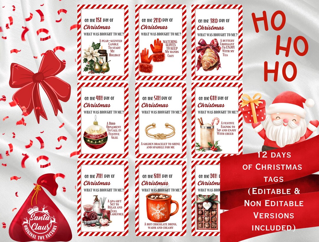 12 Days of Christmas, 12 Days of Christmas Gift Tags, Editable 12 Days ...