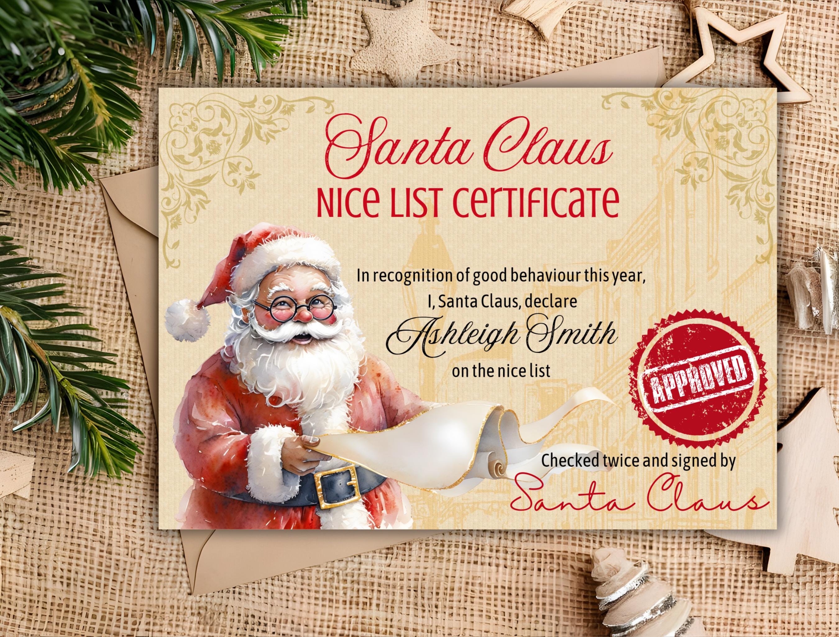 Nice List Certificate Digital Download, Nice List Certificate, Nice ...