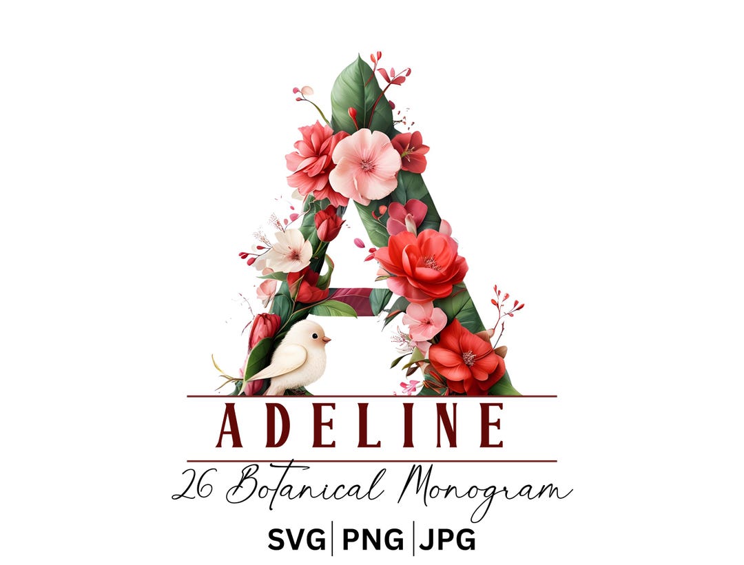Botanical Split Monogram Svg, Jpg, Png, Floral Monogram Clipart, Leaf ...