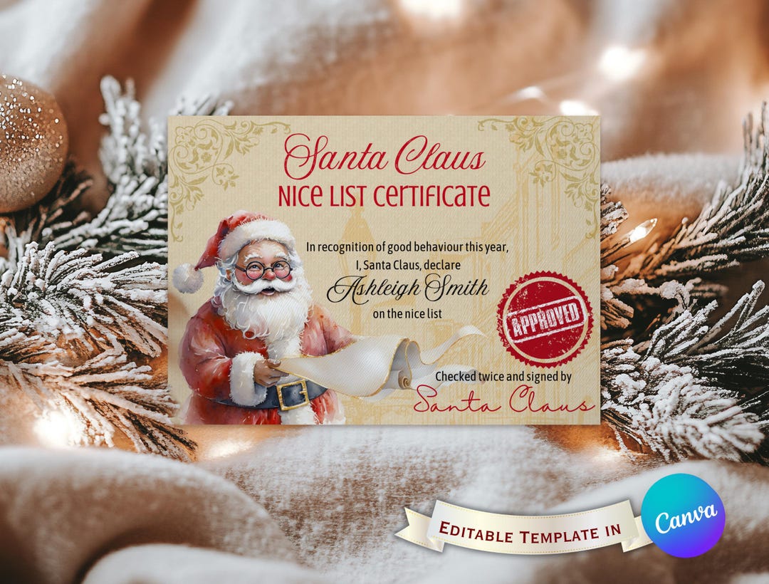 Nice List Certificate Digital Download, Nice List Certificate, Nice ...