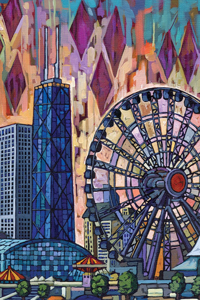 Chicago Navy Pier Ferris Wheel Navy Pier Art Navy Pier | Etsy