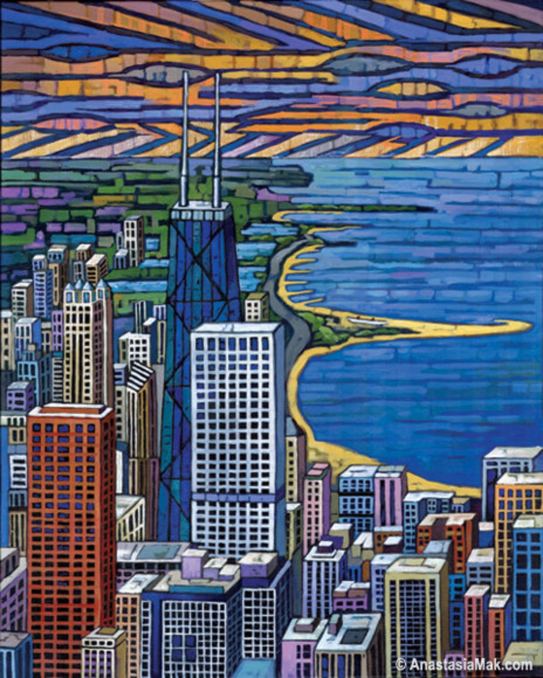 Chicago Skyline Art, Chicago Buildings, John Hancock Tower, Gold Coast ...