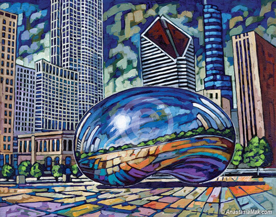 Chicago Bean, Chicago Print, Summer Bean, Chicago Landmark, Downtown ...