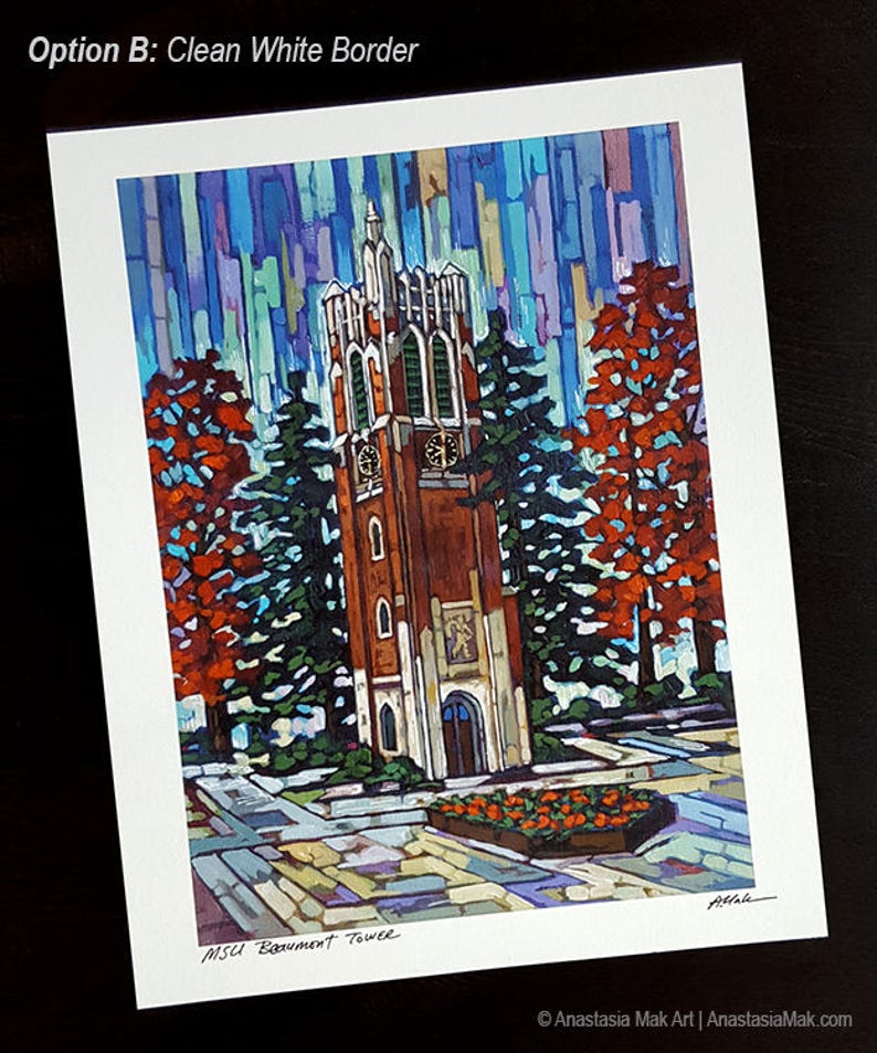MSU Art Print, Beaumont Tower, Michigan State University, MSU Spartans ...