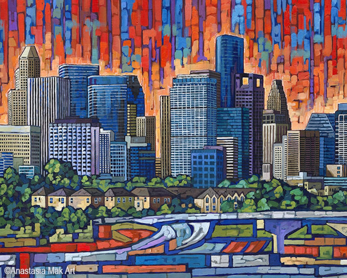 Houston Skyline, Houston Artwork, Houston Print, Space City, Houston TX ...