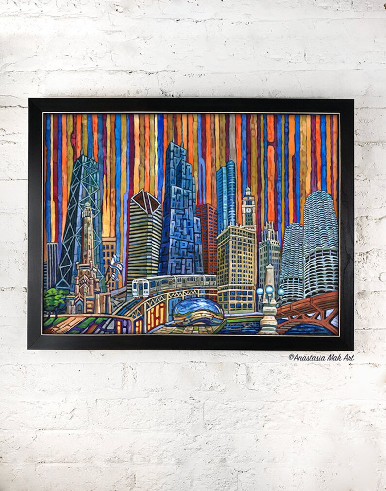 Chicago Art Orange Chicago Chicago Buildings Sears Tower | Etsy