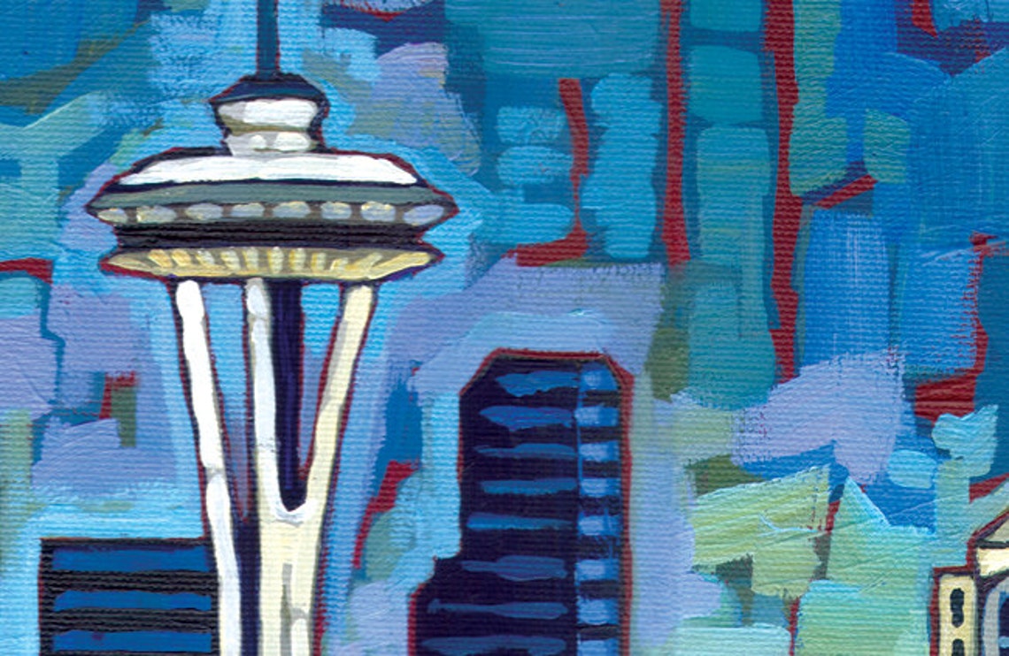 Seattle Skyline, Seattle Print, Seattle Space Needle, Mt Rainier ...