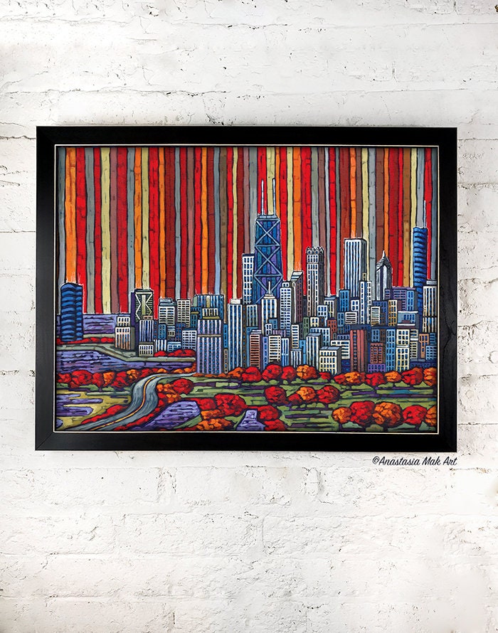 Red Chicago Skyline Chicago Skyline Print Chicago Autumn - Etsy