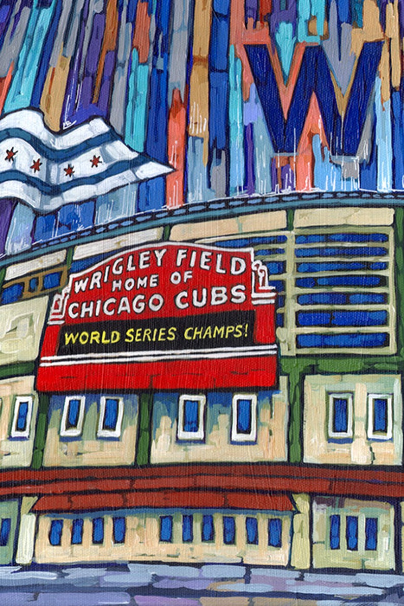 Wrigley Field Art Chicago Cubs World Series Champs Fly the | Etsy