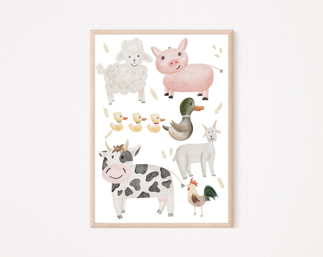 Poster Bauernhof Tiere A4 | Bild Kinderzimmer | Geschenk zur Geburt ...