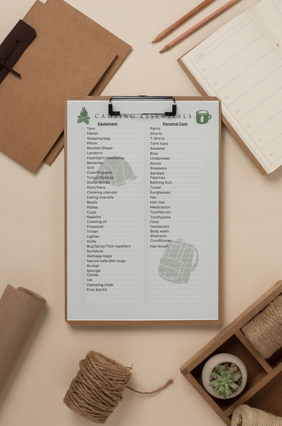 Camping Trip Checklist Printable Editable Minimalist to Do List Planner ...