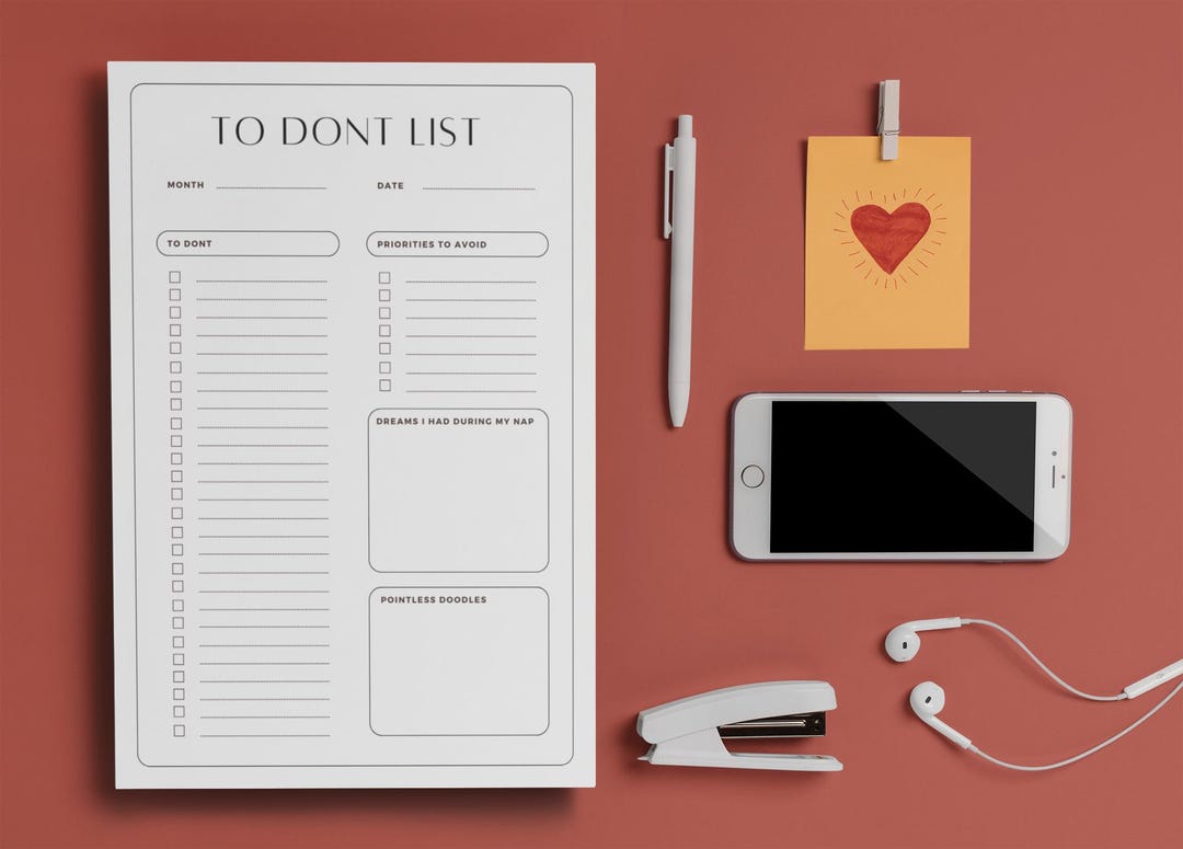 To Dont List Printable Editable Gag Gift Funny Relaxing Schedule ...