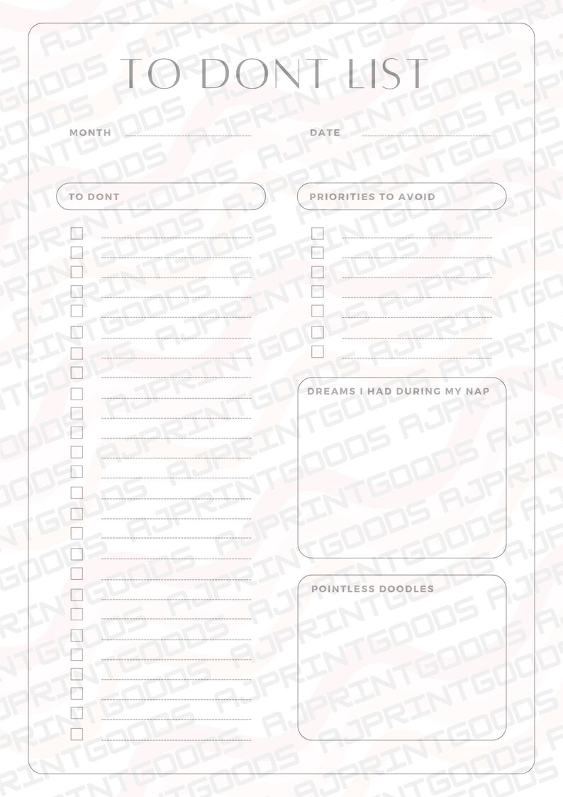 To Dont List Printable Editable Gag Gift Funny Relaxing Schedule ...