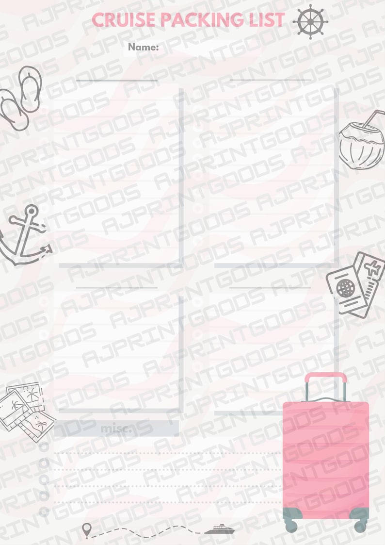 Cruise Packing Check List Printable Editable Essential Packing Summer ...