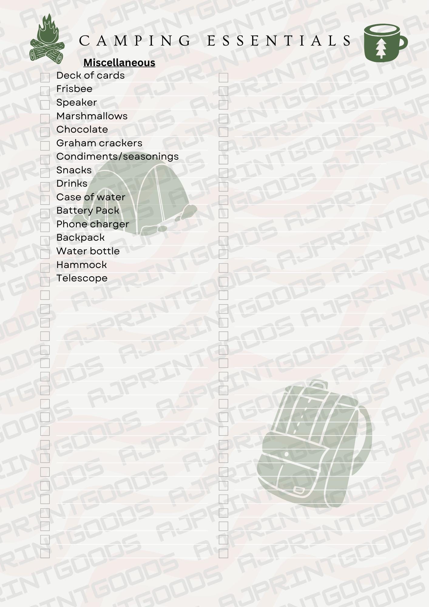 Camping Trip Checklist Printable Editable Minimalist to Do List Planner ...