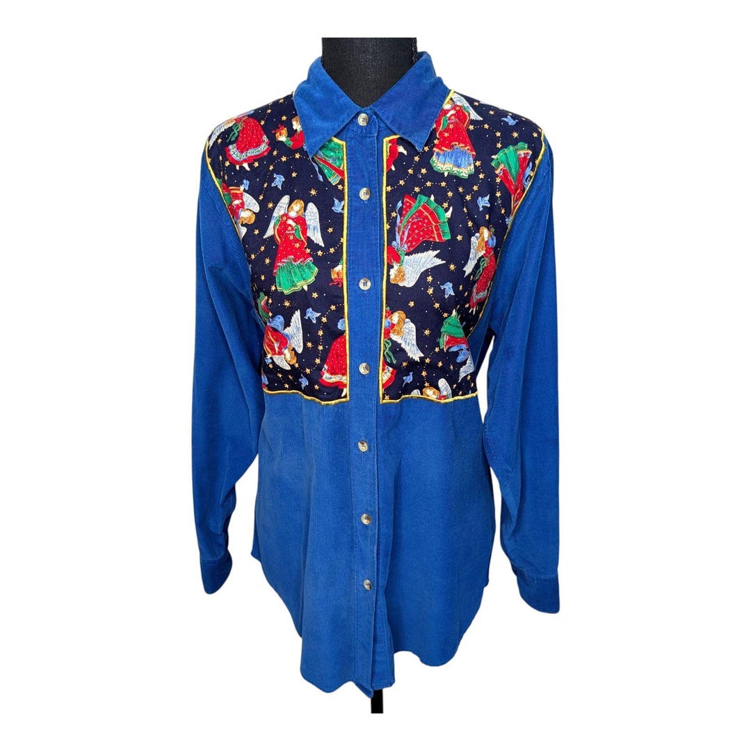 Vintage 90s Quacker Factory Corduroy Shirt Christmas Angels Whimsycore ...