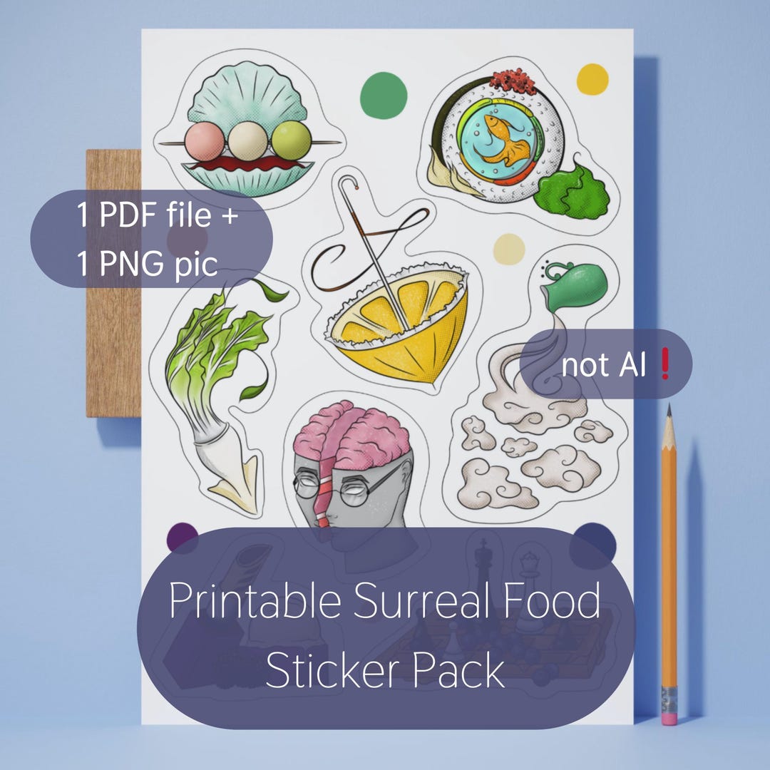 Surreal Food Sticker Pack: Original Art Printable Stickers (PDF/PNG) - Etsy
