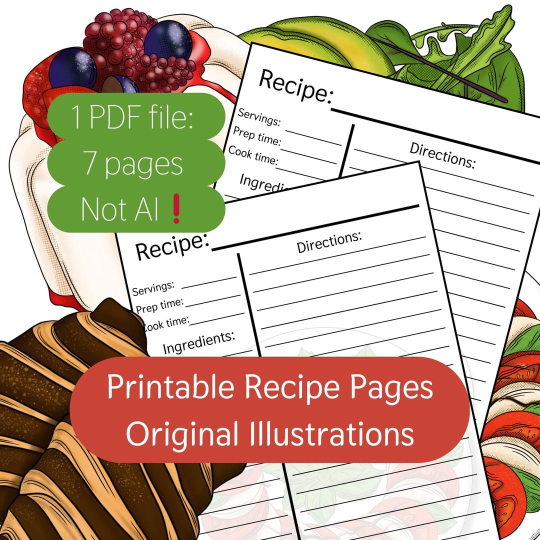 Printable Recipe Pages | Digital Recipe Template | Instant Download ...