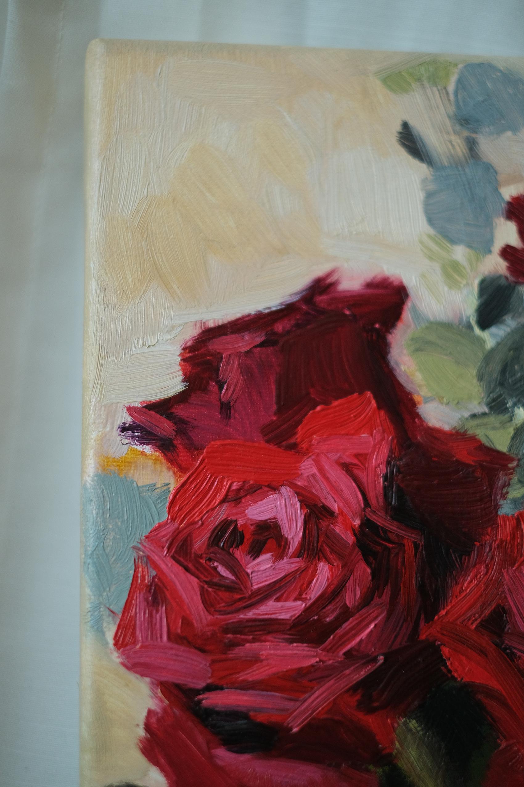 Very Red Roses, Original Oil Painting, Oil on Canvas, Romantic Gift ...