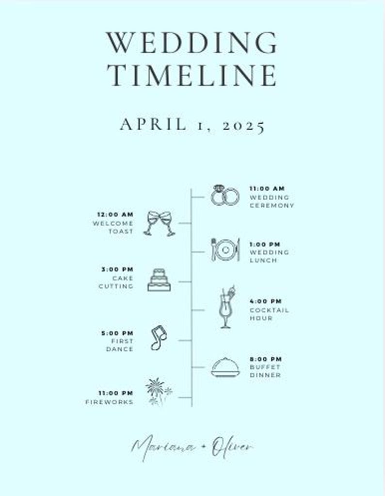 Elegant Simple Wedding Timeline - Etsy