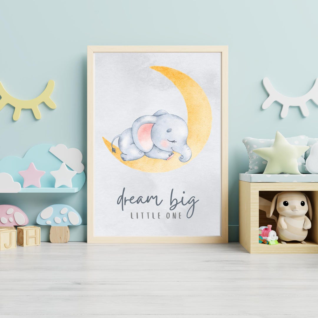 Elephant Nursery Satin Poster: Dream Big Whimsical Kids Wall Art - Etsy