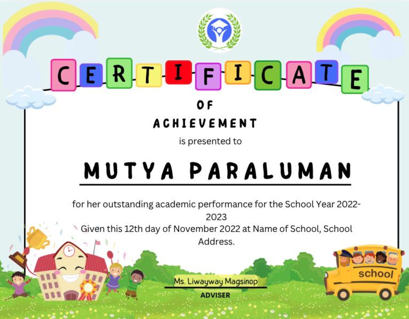 Colorful Kids Certificate of Achievement - Etsy